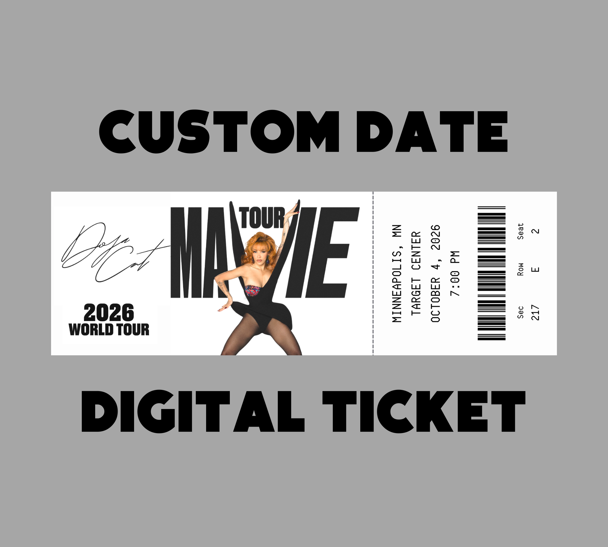 Custom Doja Cat Vie Tour Ticket Printable – Big Blue Screen Studio
